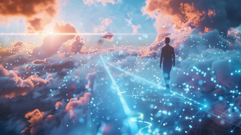 Here is an Image of a Digital Man Using Cloud Technology To Reach a ...