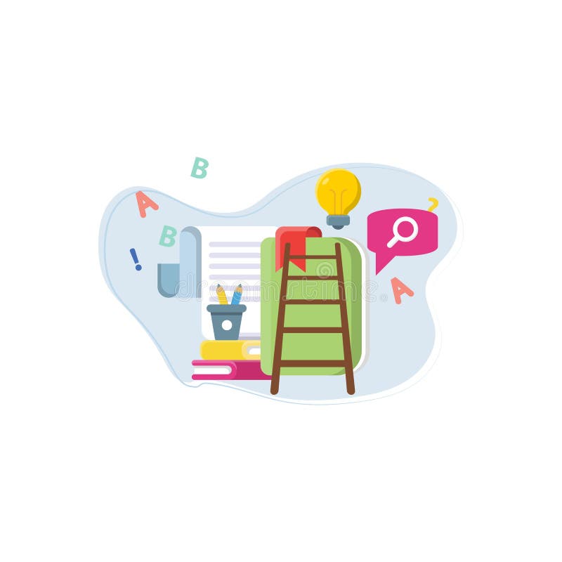 Here S a Notebook , Ladder,some Books,and Stationary Jar Stock Vector ...