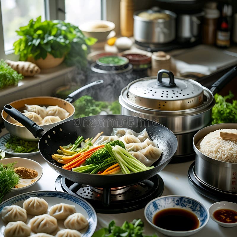 Here’s a Seven-wo Delicious Dumplings and Fresh Vegetables in Kitchen ...