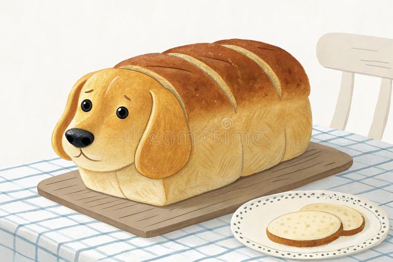 A Dog Shaped Loaf of Bread Sitting on a Table, AI. a Dog Shaped Loaf of ...