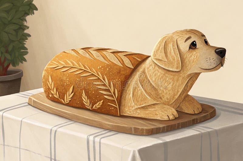 A Dog Shaped Loaf of Bread Sitting on a Table, AI. a Dog Shaped Loaf of ...