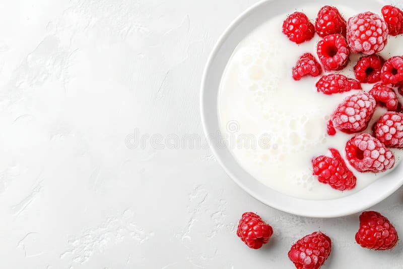 Here is a Shot of Berries and Milk on a Plate. Stock Photo - Image of ...