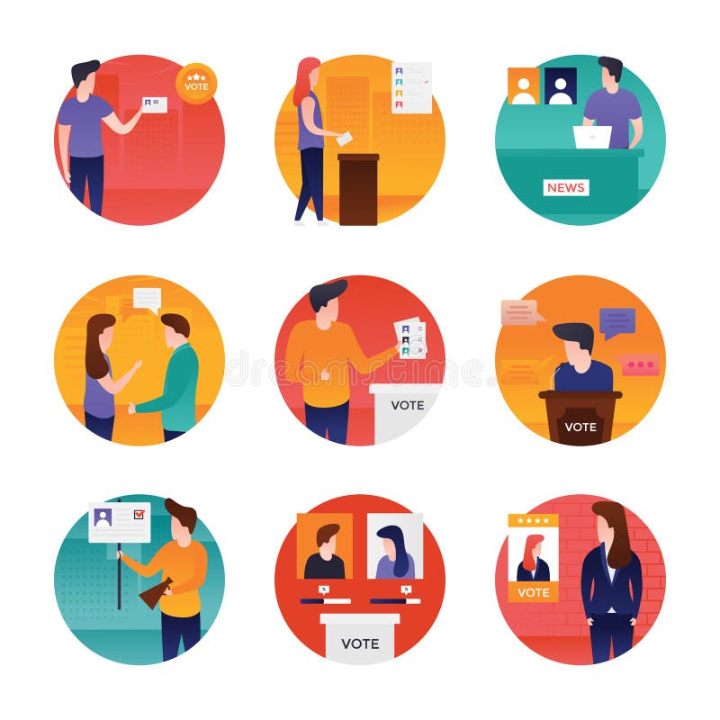 Polling Day Flat Vectors Set Stock Illustration - Illustration of ...
