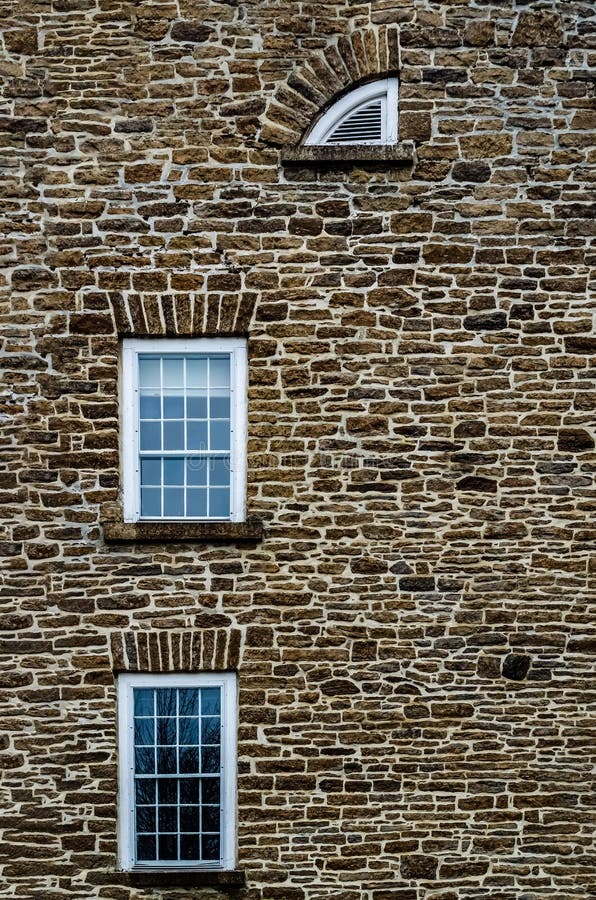 Heritage Stone Building Facade with Three Windows Stock Photo - Image ...