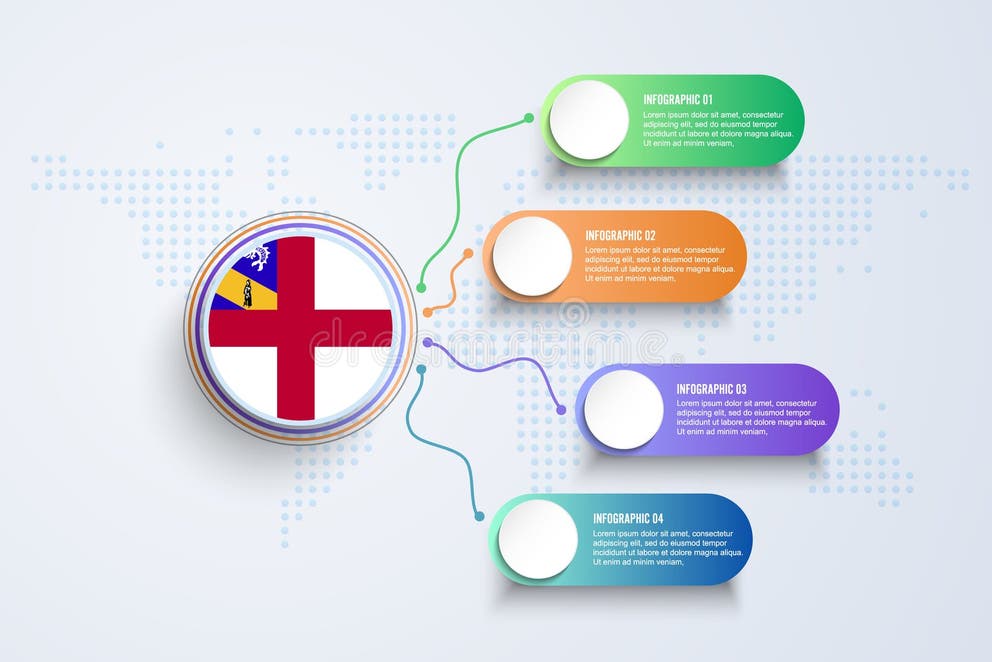 Herm Flag with Infographic Design Isolated on Dot World Map Stock ...