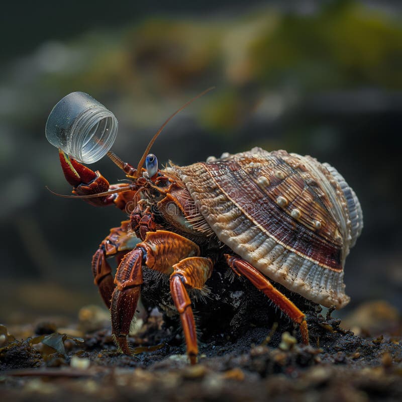 Hermit Crab Adapting To Pollution with a Plastic Shell Stock ...