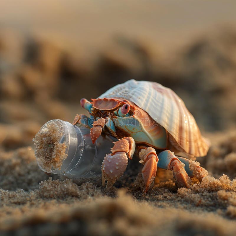 Hermit Crab Adapting To Pollution with a Plastic Shell Stock ...