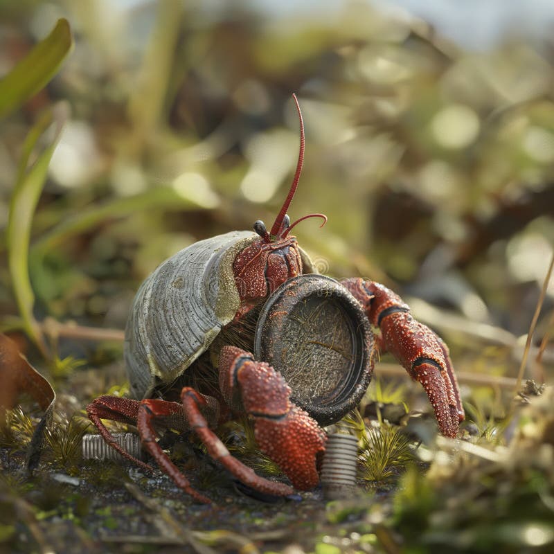 Hermit Crab Adapting To Pollution with a Plastic Shell Stock ...