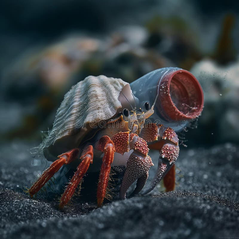 Hermit Crab Adapting To Pollution with a Plastic Shell Stock ...
