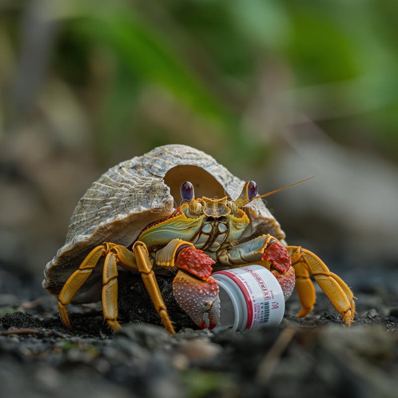 Hermit Crab Adapting To Pollution with a Plastic Shell Stock ...