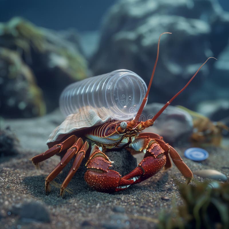 Hermit Crab Adapting To Pollution with a Plastic Shell Stock ...