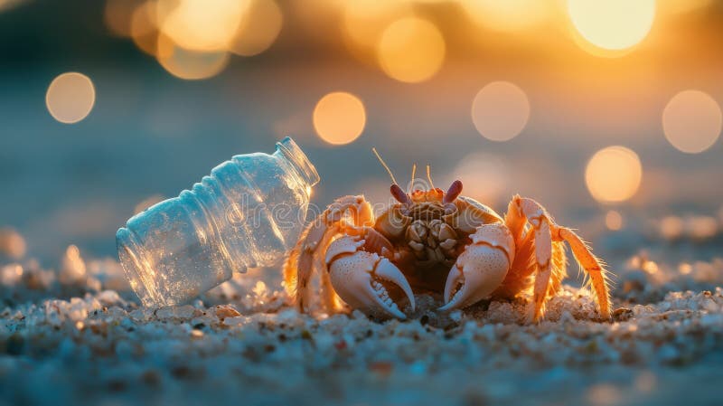 Hermit Crab Illuminates Beach Against Backdrop of Sunset and Ocean ...