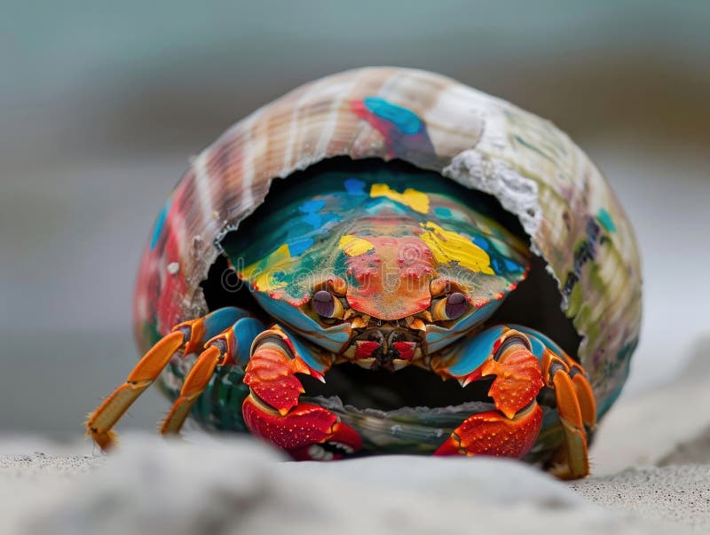 A Hermit Crab Peeking Out of a Colorful Painted Shell Minimal Stock ...
