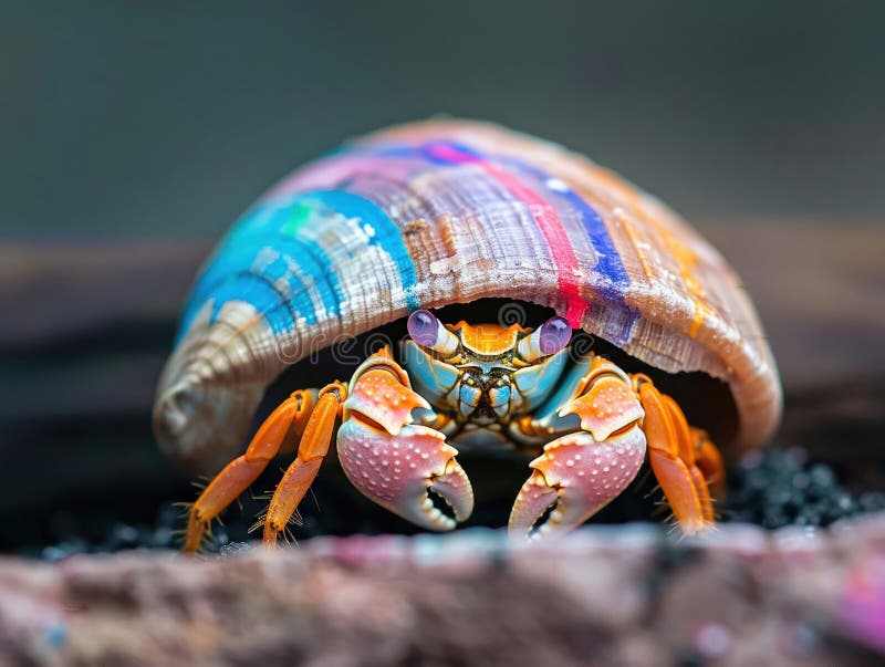 A Hermit Crab Peeking Out of a Colorful Painted Shell Minimal Stock ...