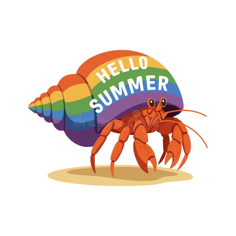Hermit Crab with Rainbow Shell and Hello Summer Text Colorful Summer ...