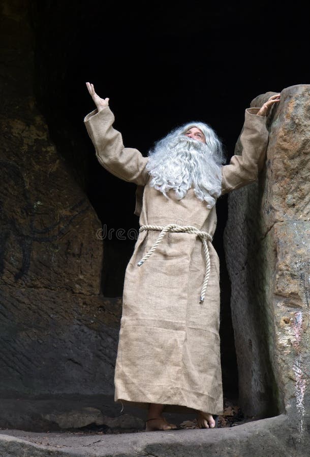 Bearded hermit in a cave stock photo. Image of priest - 111732658