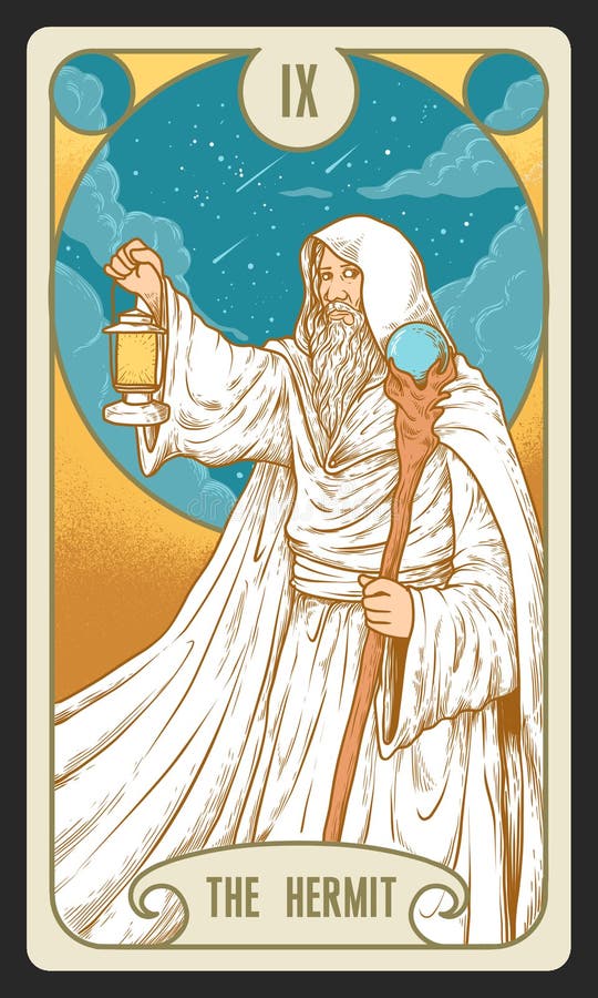 Vector Hand Drawn Tarot Card Deck. Major Arcana the Hermit. Engraved ...