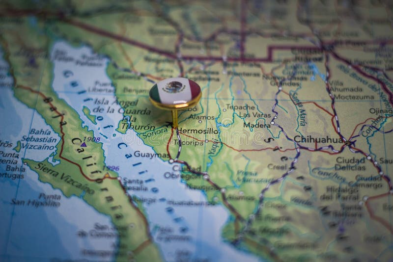 Hermosillo Pinned on a Map with the Flag of Mexico Stock Photo - Image ...
