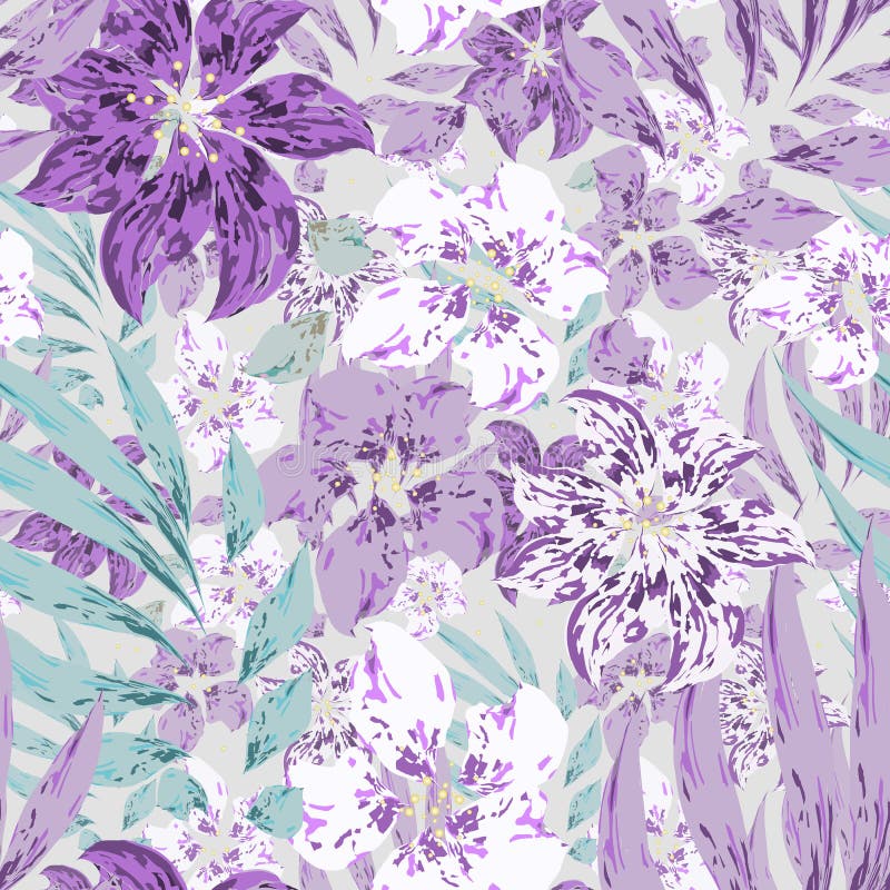 Hermoso Vector Floral Tropical, Sin Fisuras Con Flores Moradas Y ... Hermoso Vector Floral Tropical, Sin Fisuras Con Flores Moradas Y ...