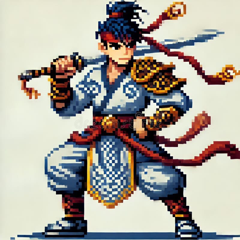 Hero Design in War Costume, Pixel Art Stock Illustration - Illustration ...