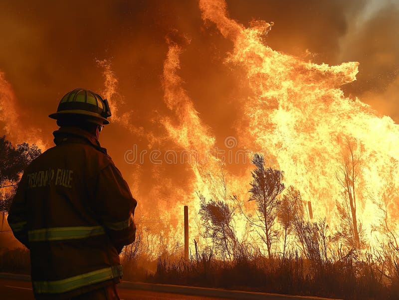Hero Firefighter, Extinguishes Forest. Forest Fire, Disaster Stock ...