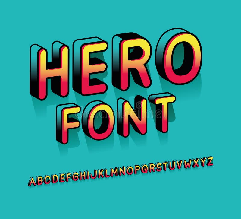 Hero Font Lettering with Alphabet on Blue Background Vector Design ...