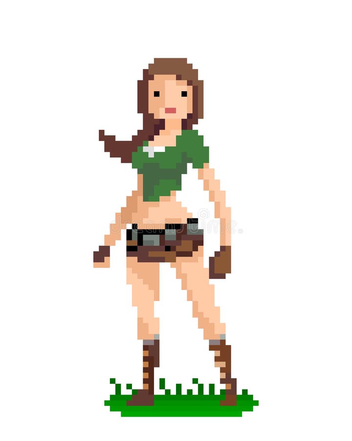 Hero Girl Pixel Image for 8 Bit Game Assets. Female Game Character ...
