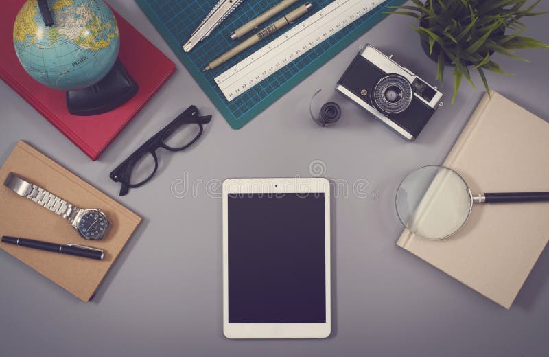 Hero Header with Tablet Pc in Vintage Style Stock Photo - Image of ...