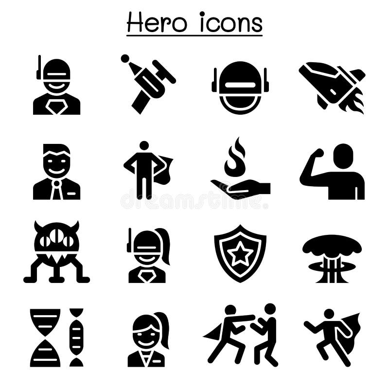 Hero icon set stock vector. Illustration of hero, comic - 109004293