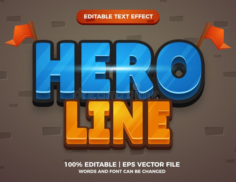 Hero Line Cartoon Game Editable Text Effect Style Template Stock Vector ...