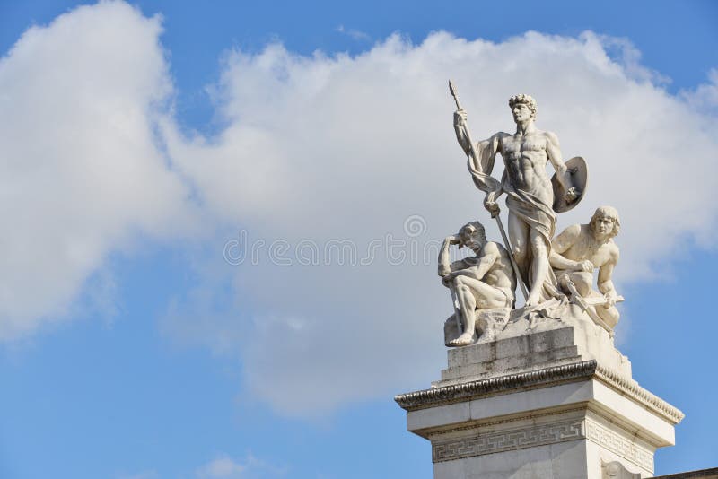 Three Men Statue at National Monument of Victor Emmanuel II Rome Piazza ...