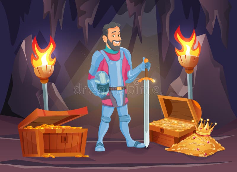 Heroic Adventure Scene with Knight with Sword Finding Enchanted ...