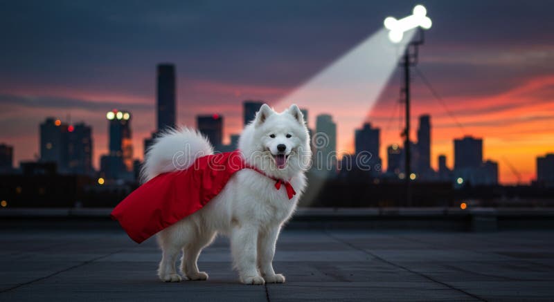 Dog in Red Cape Under Glowing Bone Stock Illustration - Illustration of ...
