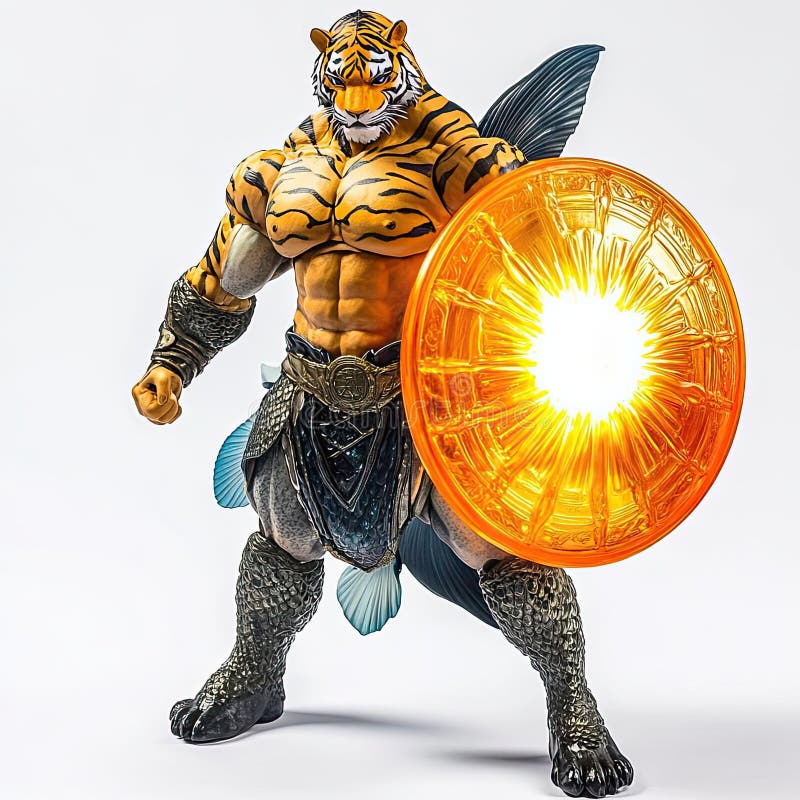 Heroic Figure with the Torso of a Tiger and Fish Fins, Holding a ...