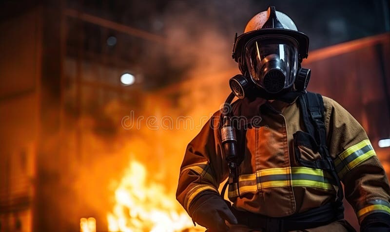 Heroic Firefighter Battling Blazing Inferno with Courage and Resolve ...