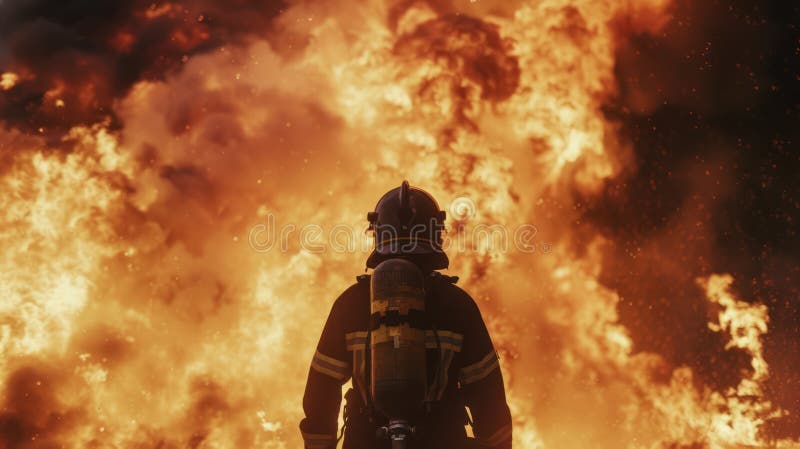 Heroic Firefighter Confronting a Wall of Fire Stock Illustration ...