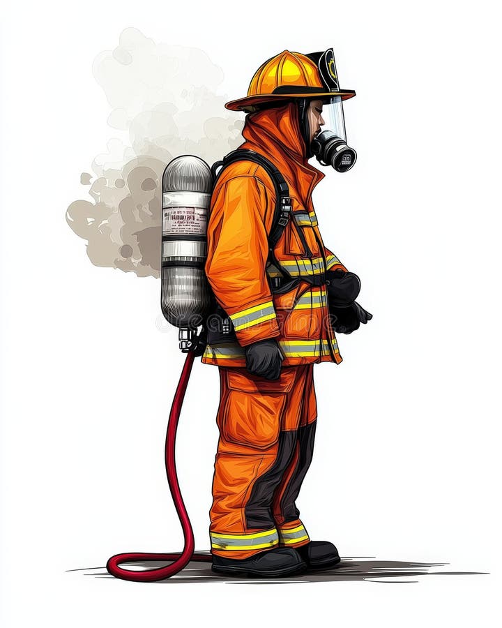 A Heroic Firefighter in Protective Gear Stands Ready To Combat Fires ...