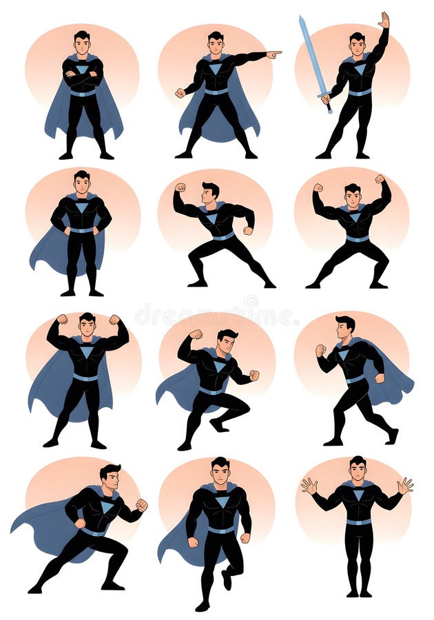 Heroic & Powerful Poses - Strong Character Reference Stock Illustration ...