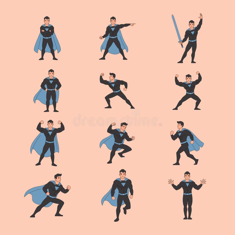 Heroic & Powerful Poses - Strong Character Reference Stock Vector ...