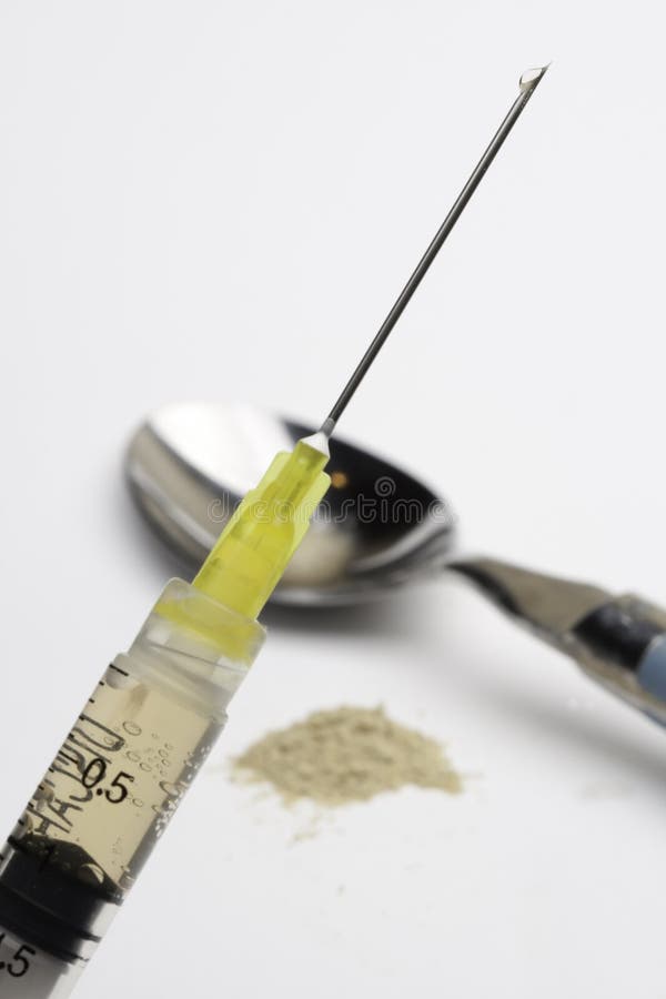 Heroin and syringe stock photo. Image of addiction, white - 18974626