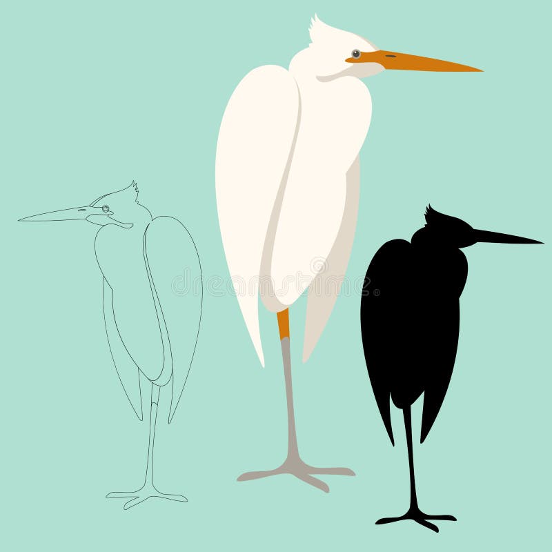 Heron Bird Vector Illustration Front View Flat Style Silhouette Stock ...