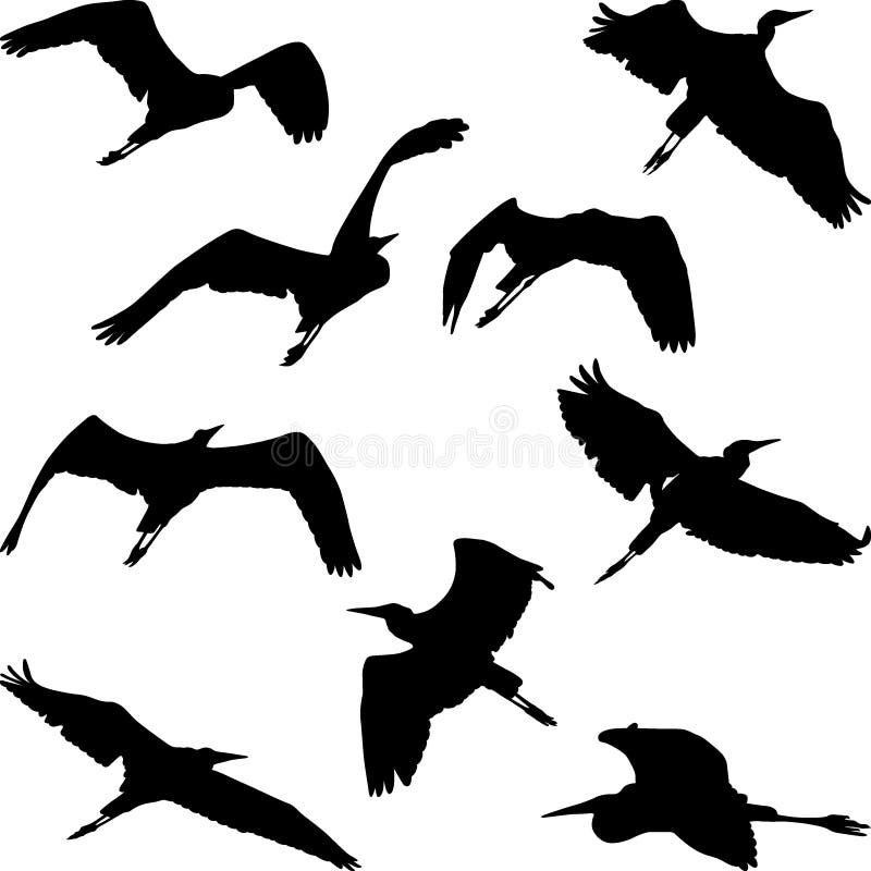 Heron Birds Silhouettes On Sunset, Vector Illustration. Scandinavian ...