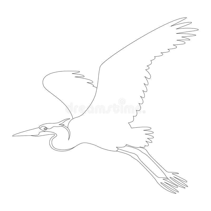 The Heron is Flying Vector Illustration Lining Draw Stock Vector ...