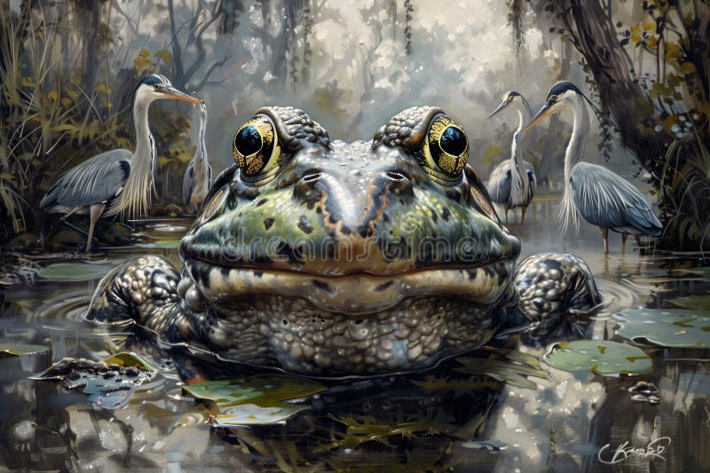 Heron Toad Abstract Images Paintings on the Swamp Stock Image - Image ...