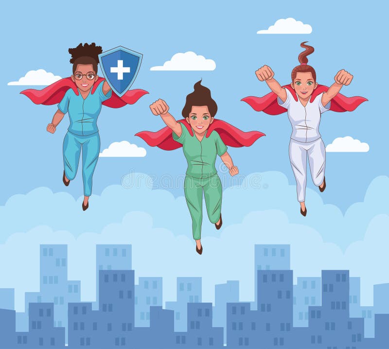 Heros doctors flying stock vector. Illustration of design - 213553937