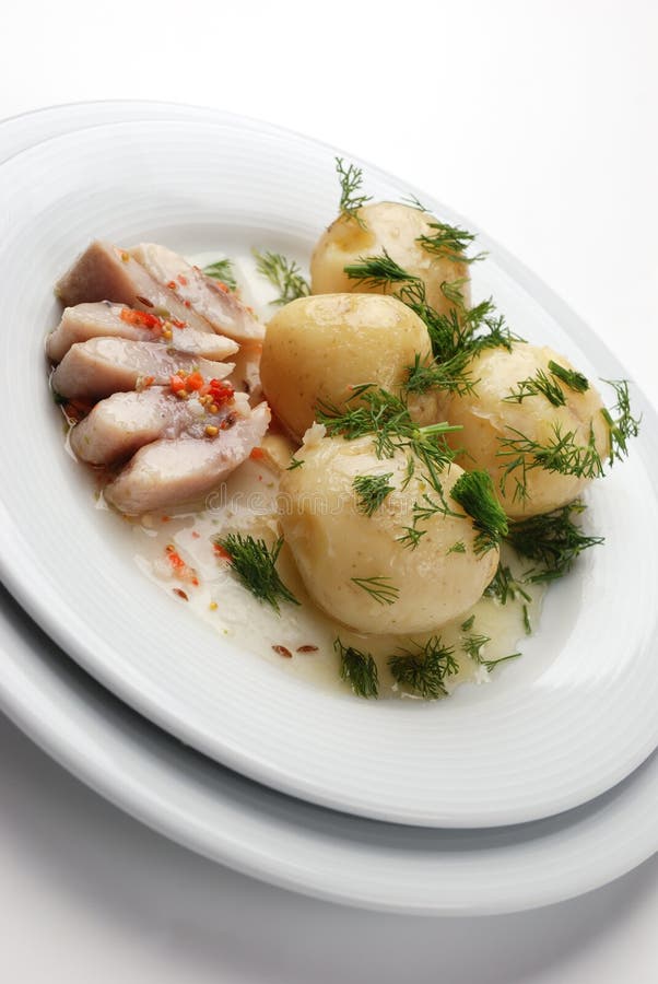 Herring and Boiled Potatoes Stock Image - Image of food, salted: 7470025