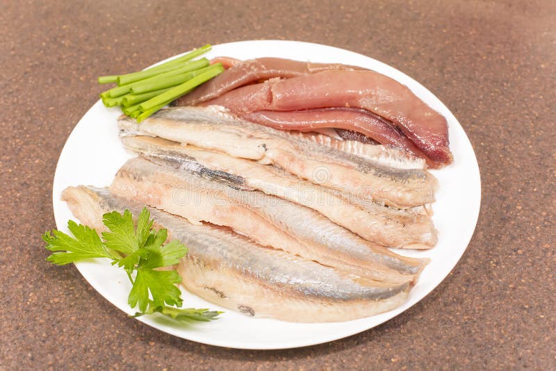 Herring fillet with caviar stock photo. Image of cutting - 42424900