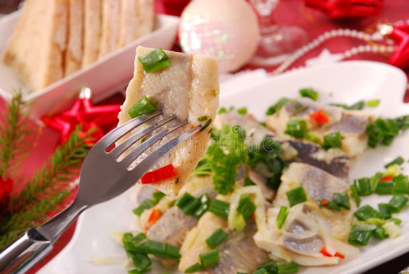 Herring in Oils with Chive and Onion for Christmas Stock Image - Image ...
