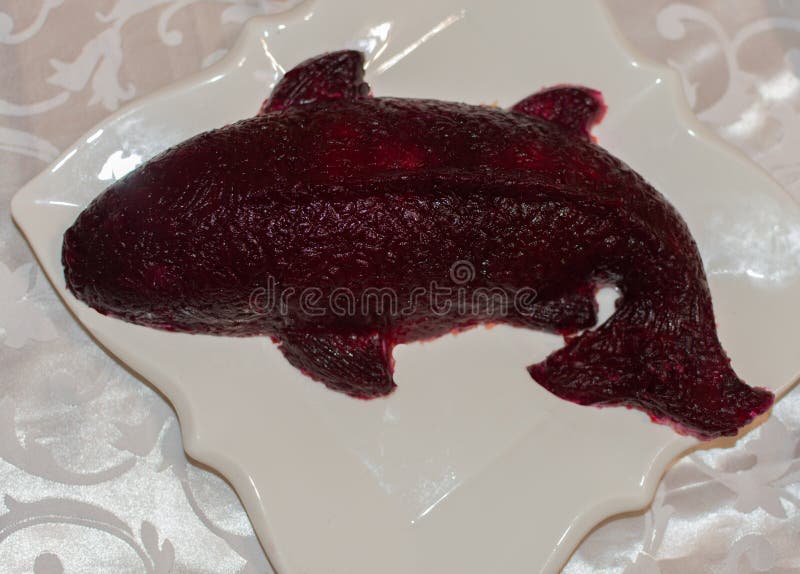 Herring Salad Under a Fur Coat in the Shape of a Fish Stock Photo ...
