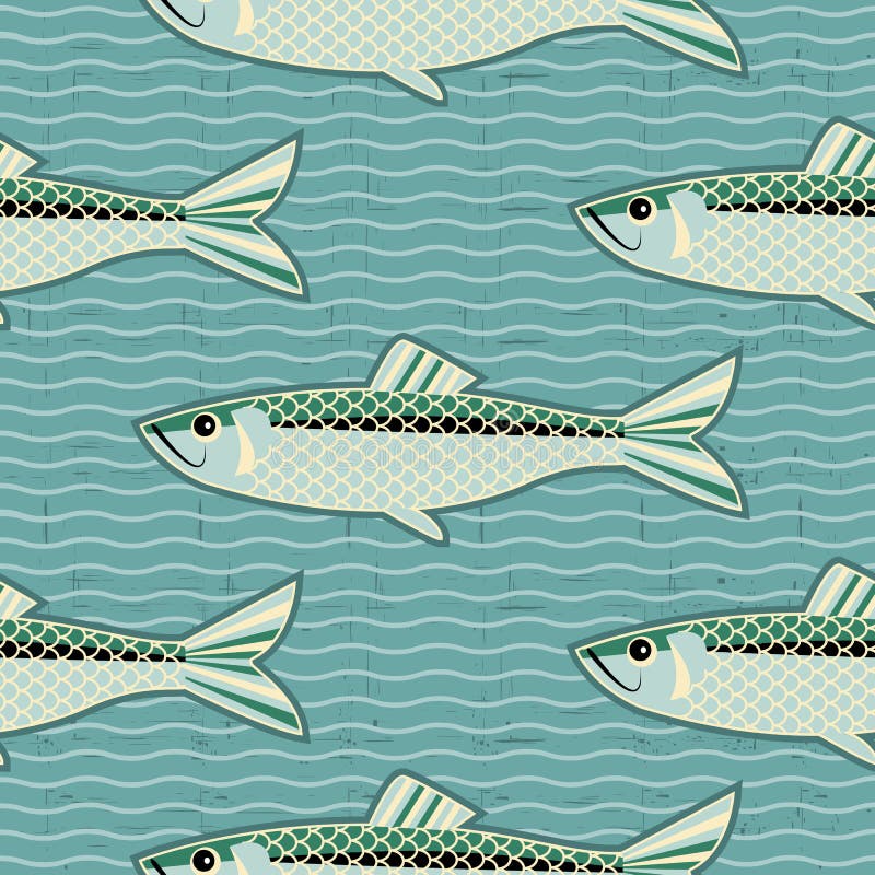 Seamless Vintage Fish Pattern (vector) Stock Vector - Illustration of ...